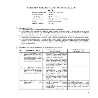 Rpp kelas 7 sem 1 (revisi) 2017 cangkriman parikan | PDF