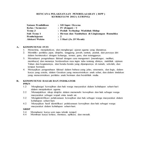 Rpp Kelas IV | PDF