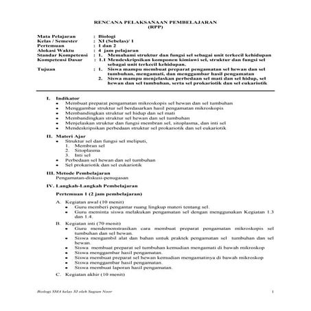 Rpp kelas xi biologi 2010 | PDF