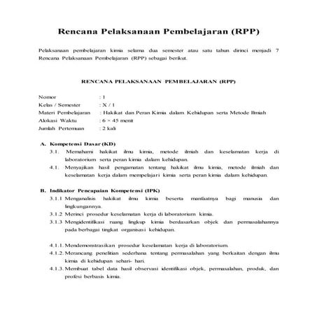 Rpp kimia kelas x | PDF