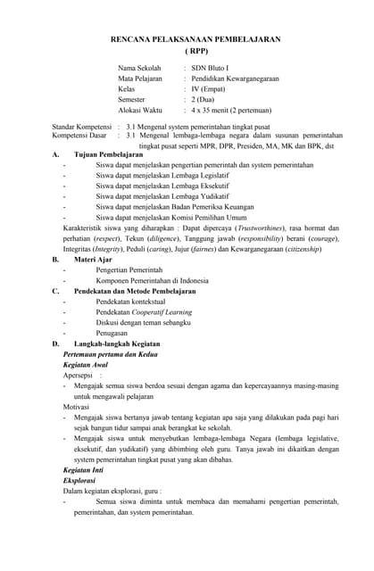 Rpp pkn kelas iv | PDF