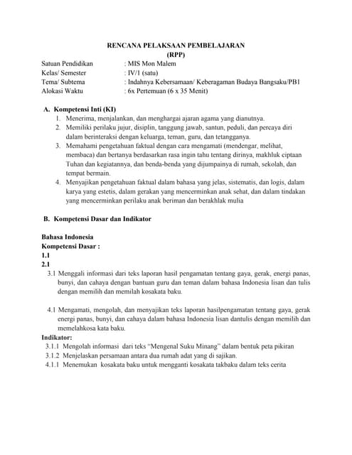 RPP Kelas 4 Tema 1 Sub1 Pembelajaran 3 | PDF