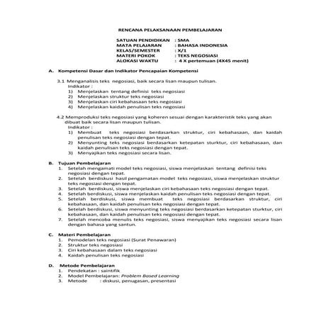 Rpp kls x sma problem based learning | DOCX