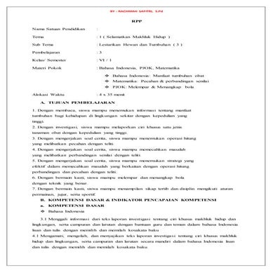 Rpp kurtilas kelas VI tema 1 sub tema 3 pb 3 | PDF