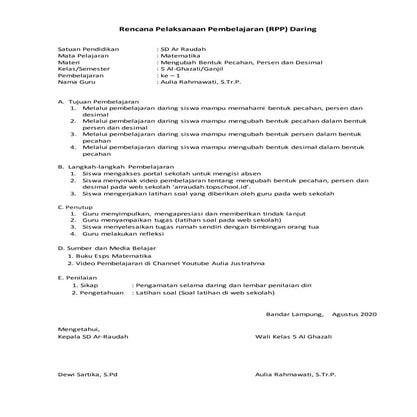 Rpp matematika daring | PDF