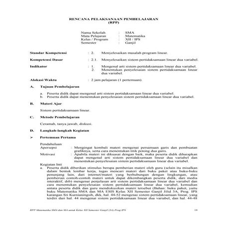 Rpp matematika SMA (program linear ips) | DOC