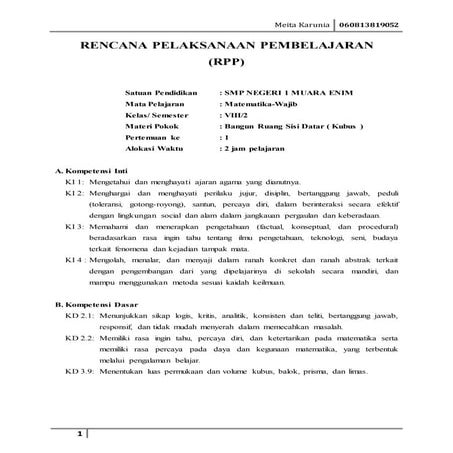 Contoh RPP untuk siswa dan siswi SMP | DOCX