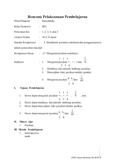 Modul ajar pembelajaran pecahan kelas 3 SD | PDF