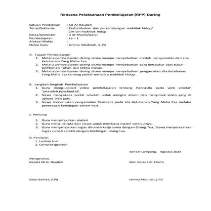 RPP DARING PKN KELAS 3 : PANCASILA | DOCX