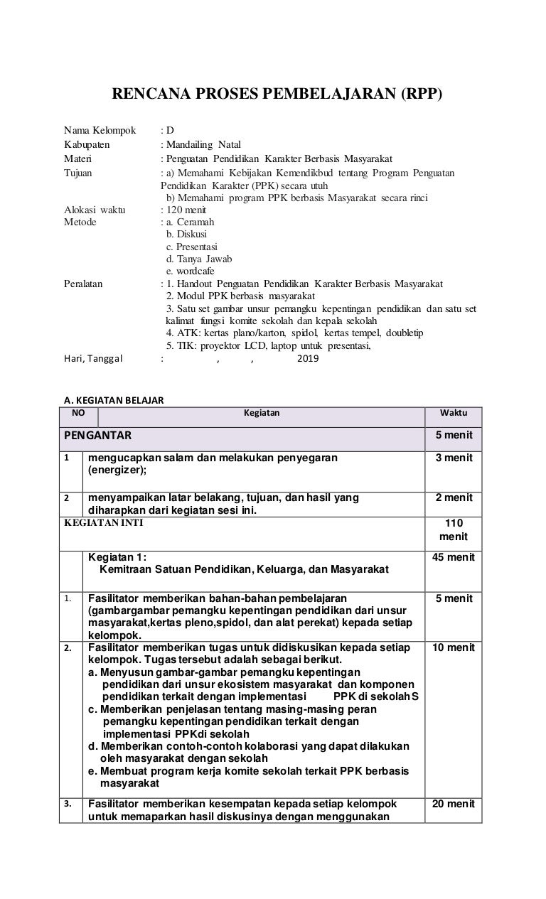 Rpp penguatan pendidikan karakter berbasis masyarakat