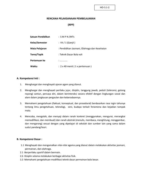 modul PJOK materi pembelajaran permainan bola voli smk kelas 10 | DOCX