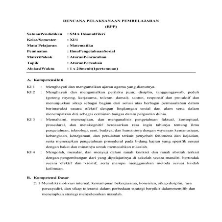 RPP MATEMATIKA KURIKULUM 2013 ATURAN PERKALIAN | PDF