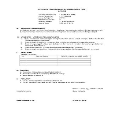 Rpp pkn tema 3 sub 1 | PDF