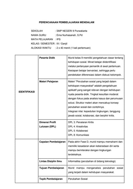 Modul Ajar IPS Kelas 9 Deep Learning | PDF