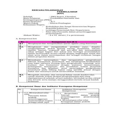 Rpp ppkn kls x bab 1 sistem pembagian kekuasaan negara | DOCX