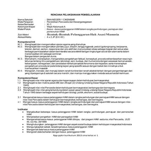 Rpp ppkn sma xi bab 1 pertemuan 2 | PDF