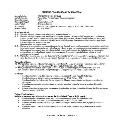 Rpp ppkn sma xi bab 4 pertemuan 1 | PDF