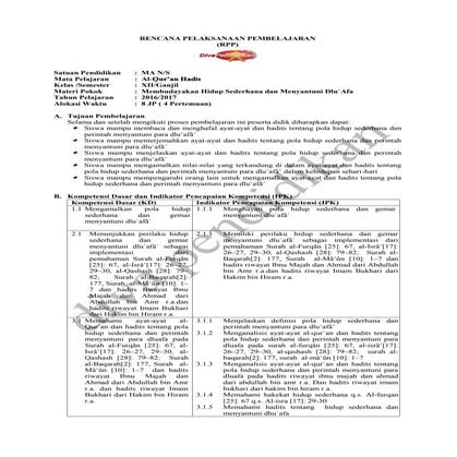 Rpp revisi 2016 al quran haditskelas xii ma rpp diva pendidikan | PDF