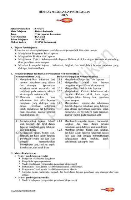 Rpp revisi 2016 bahasa indonesia smp kelas 7 rpp diva pendidikan | PDF