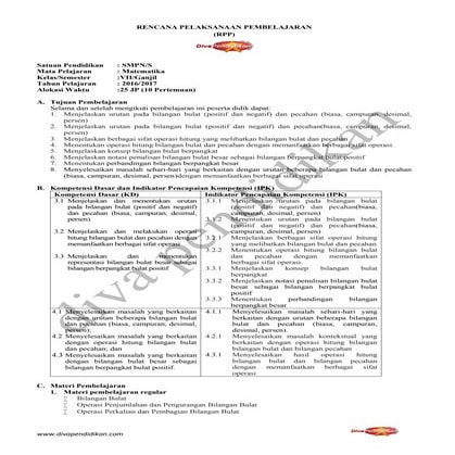 Rpp revisi 2016 matematika smp kelas 7 rpp diva pendidikan | PDF