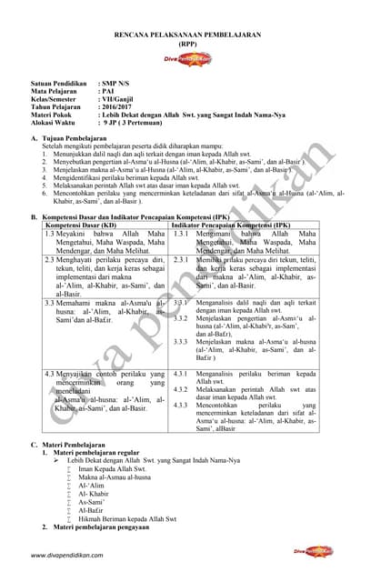Contoh rpp pai sd kelas 4 kurikulum 2013 | PDF