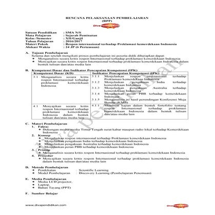 Rpp revisi 2016 sejarah peminatan xii rpp diva pendidikan | PDF