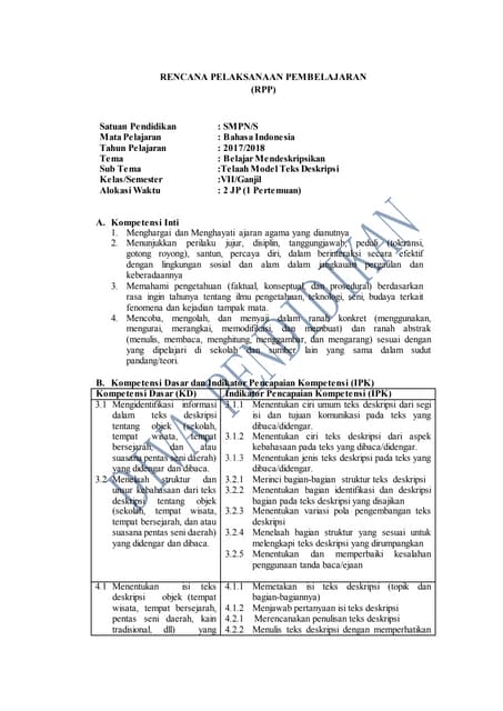 RPP Bahasa Indonesia kelas 12 revisi 2017 | DOCX