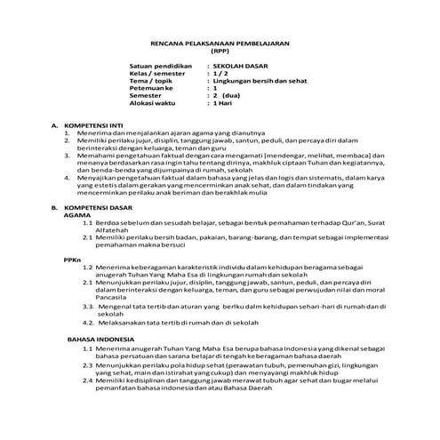Rpp sd kelas 1 | DOCX