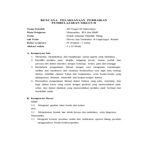 Rpp siklus ii tema 3 | DOCX