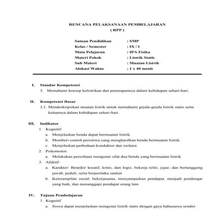 Rpp smp ix kd 3.1 - listrik | DOCX