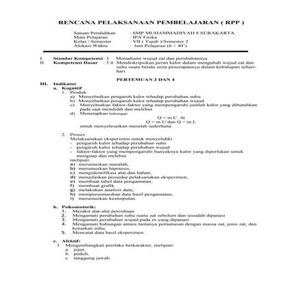 Rpp supervisi ipa fis muh 8 kd 3.4 | PDF