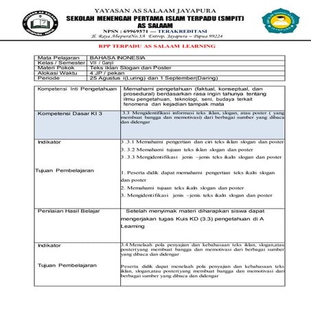 Rpp teks iklan | DOCX