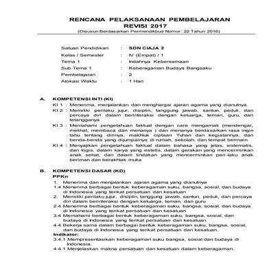 Rpp tema 1 kls 4 | PDF