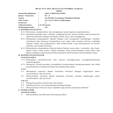 Rpp tematik ayo cintai lingkungan | DOCX