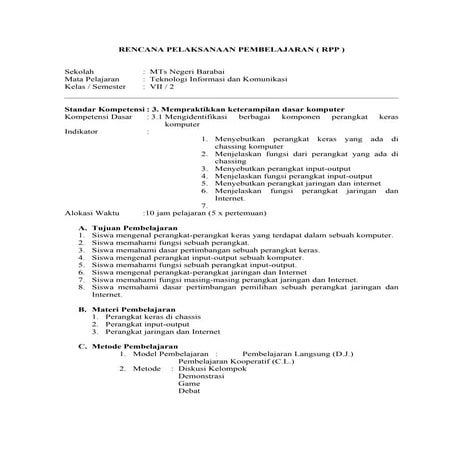 Rpp tik kelas vii semester 1 | RTF
