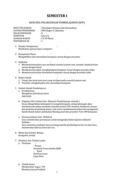 RPP TIK Kelas 1 SD | PDF