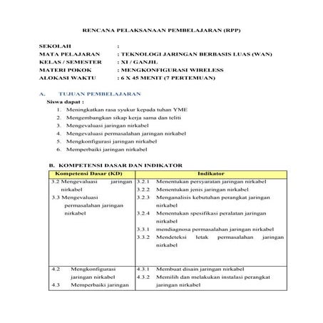 RENCANA PELAKSANAAN PEMBELAJARAN (RPP) kelas xi tkj | PDF