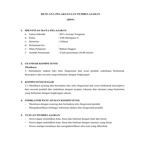 RPP Descriptive Kelas VIII | DOCX