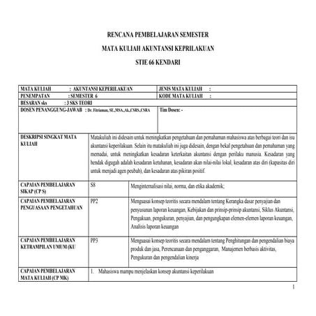 RPS Akuntansi Keperilakuan STIE 66 Kendari | DOCX