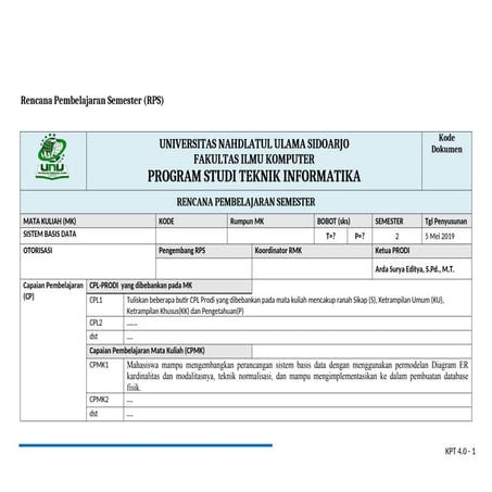 RPS TEKNIK INFORMATIKA SISTEM BASIS DATA | PPT