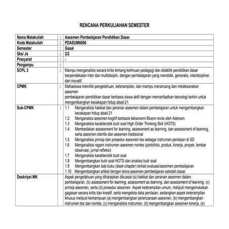 RPS Asesmen Pembelajaran Pendidikan Dasar.docx