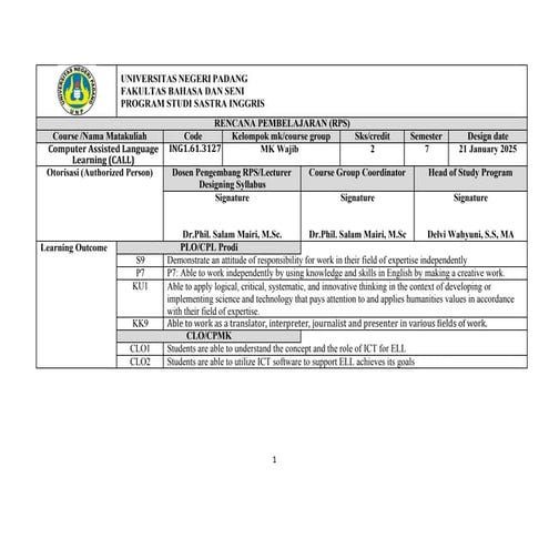 RPS Computer Assisted Language Lear 2025 | PPT
