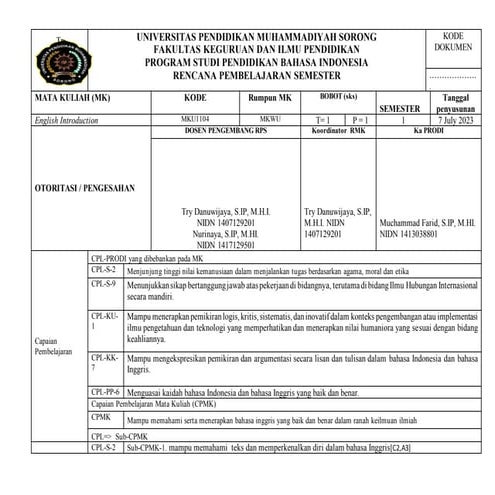 RPS ENGLISH Praktisi mengajar tahun 2021 sampai dengan tahun 2024 | PPT