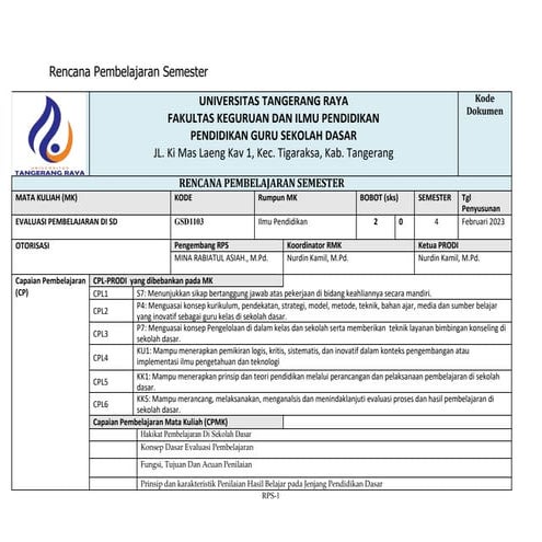 RPS EVALUASI PEMBELAJARAN DI SD MINA.docx