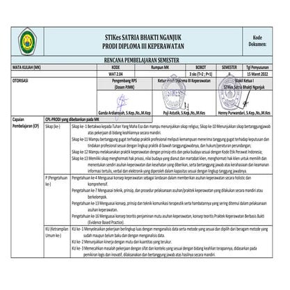 RPS Mata Kuliah Farmakologi Diploma 3 Keperawatan | PDF