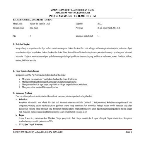 Contoh RPS HUKUM DAN KEARIFAN LOKAL.docx