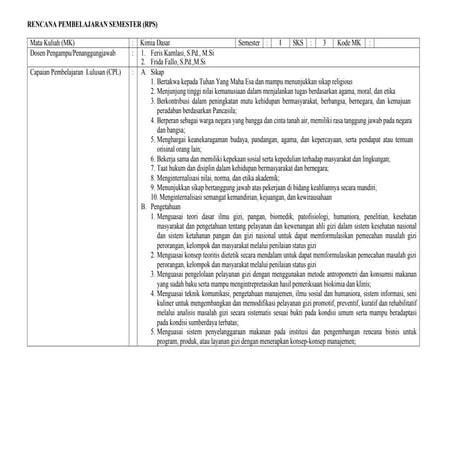 RPS mata kuliah kimia untuk mahasiswa gizi | PPT