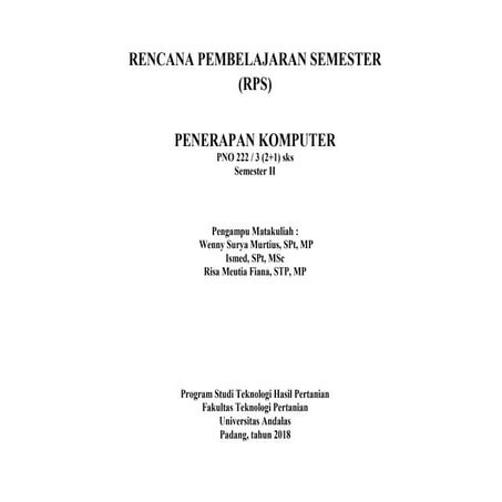 RPS pengenalan komputer, aplikasi komputer | PDF