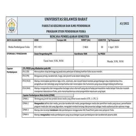 RPS Media Pembelajaran Fisika.pdfdasdasdsad | PDF