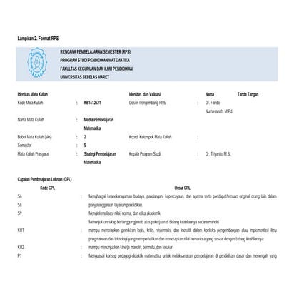 RPS Media Pembelajaran Matematika presentasi | PPT